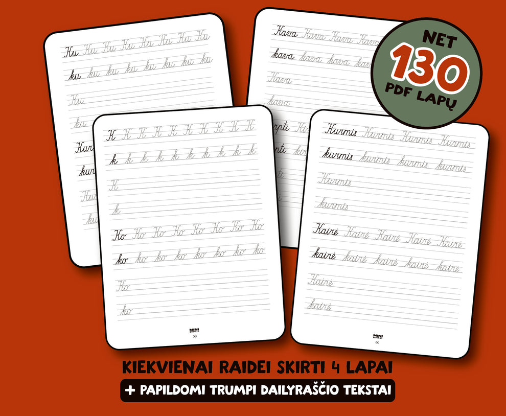Užduočių rinkinys „Dailyraštis“ 130 lapų (PDF failas) – minibook.lt